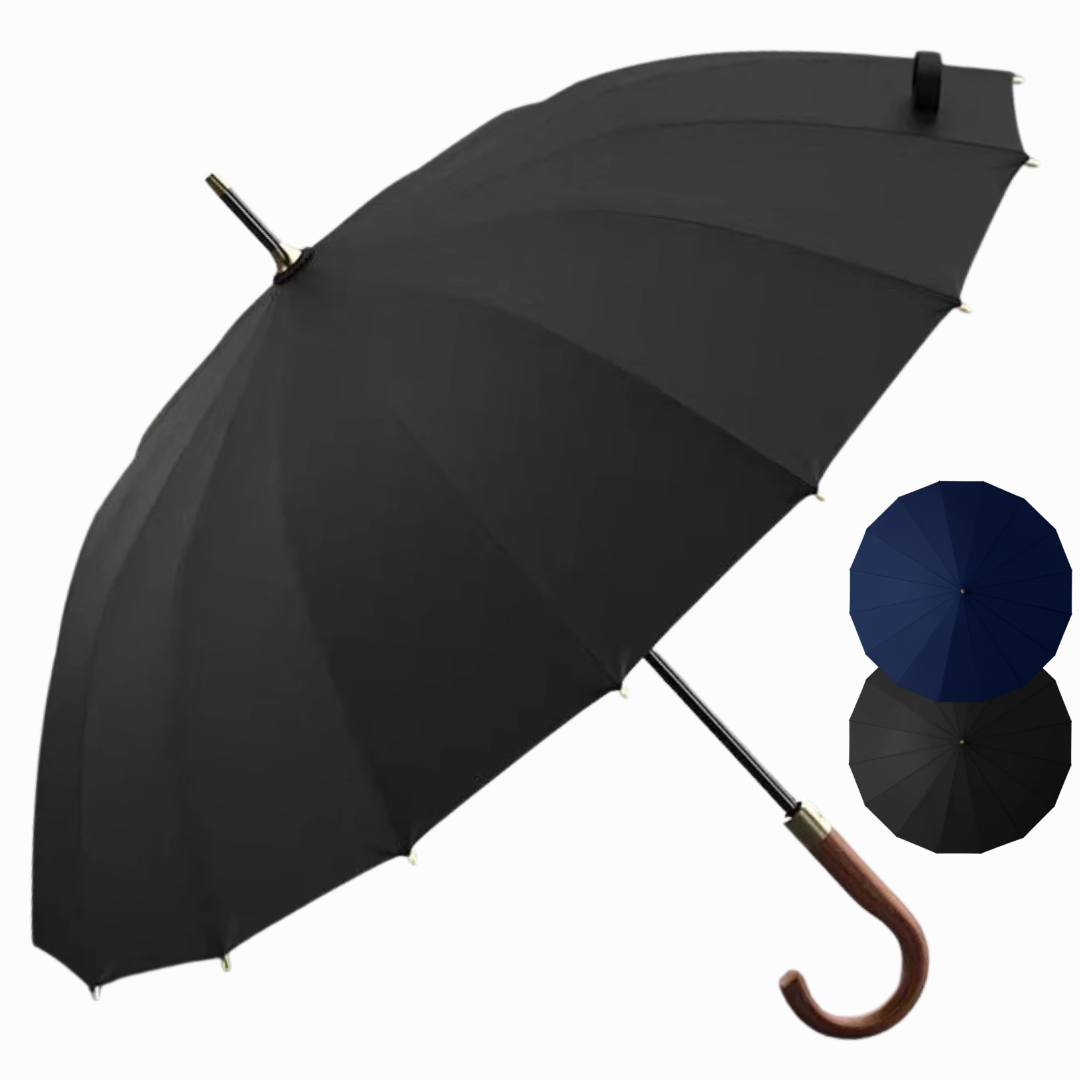Windproof Business Luxury Umbrella with Wooden Hook J Handle - 16 ribs ...